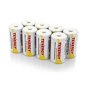 Tenergy D Size 5000mAh NiCd Button Top Rechargeable Batteries, 8 Pack
