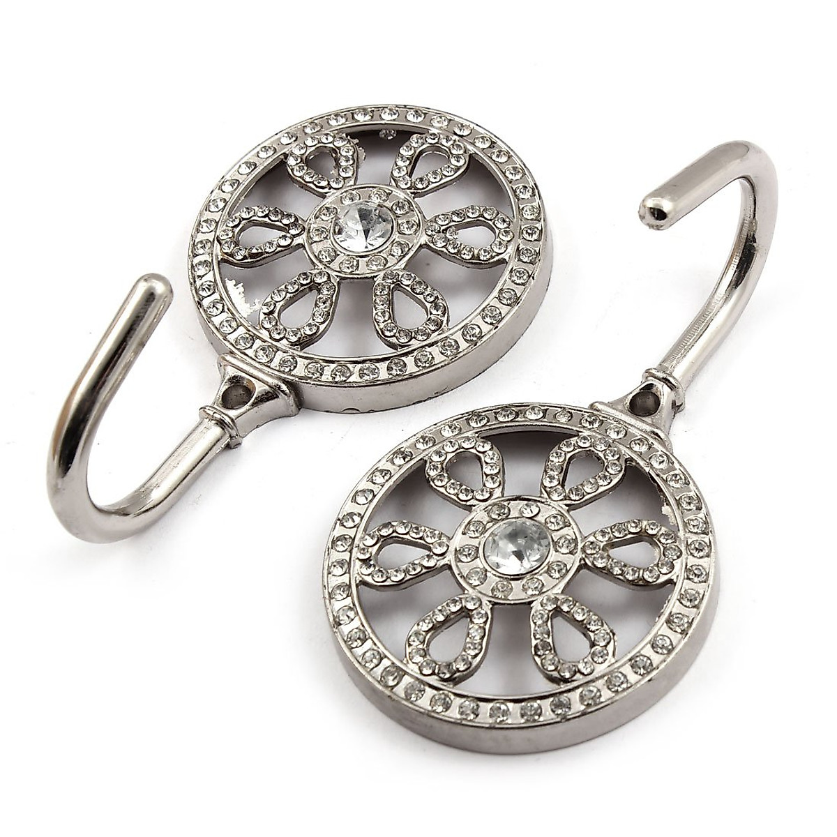 Qtqgoitem Artificial Rhinestones Decor Round Shape Coat Handbag Hook Wall Hanger 2 PCS Silver Tone (model: ea6 05d 605 d11 b34)