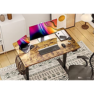 Claiks Electric Standing Desk, Adjustable Height Stand up Desk, 48x24 Inches Sit Stand Home Office Desk with Splice Board, Black Frame/Rustic Brown Top