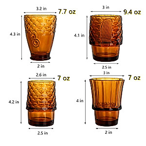 Frcctre Set of 4 Koi Fish Design Drinking Glasses, Stackable Amber Tumbler Glasses Beverage Cups Juice Tumblers Drinking Water Cups Nautical Glassware for Home, Party, Bar
