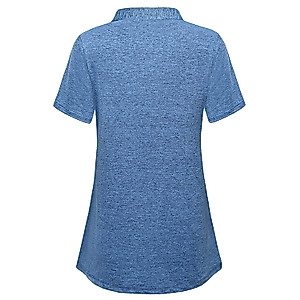 Vldnery Women's Golf Shirts Moisture Wicking Short Sleeve Shirt 3-Button Athletic Lightweight Yoga Tennis Polo Tops (L)