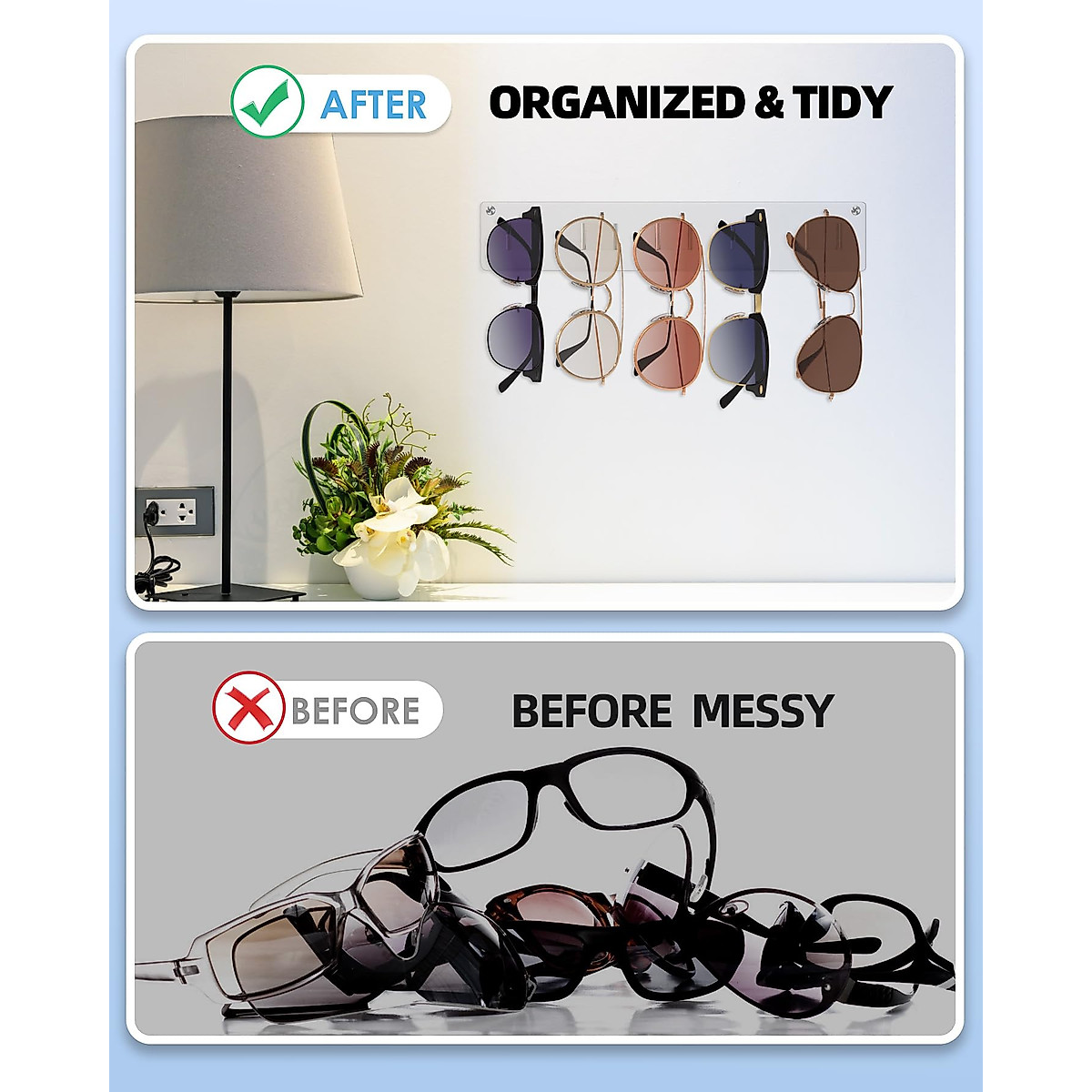 MaxGear Sunglasses Organizer Wall, Acrylic Sunglass Holder Clear Sunglasses Display Rack for Multiple Glasses, Eyeglass Holder for Office & Home Decor, Unique Gifts for Husband, Women & Girls, 3 Pack