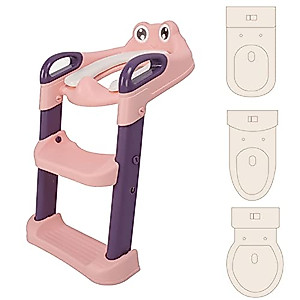 Kids Potty Training Seat with Step Stool Ladder, Foldable Toilet Training Seats Prevent Slipping Baby Toilet Potty Seat (Pink)