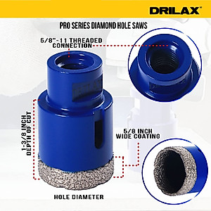 1-1/2 inch Diamond Hole Saw for Angle Grinders Masonry Concrete Granite Quartz Porcelain Ceramic Tile Hole Saw Brick 5/8"-11 Threaded Connection Heavy Duty Diamond Core Hole Saw Dry
