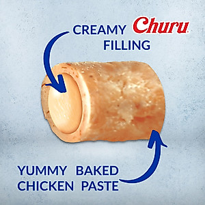 INABA Churu Fun Bites for Cats, Soft & Chewy Baked Chicken Wrapped Filled Cat Treats with Taurine, 0.42 Ounces Each Tetra, 18 Tetras (3 per Bag), Chicken Recipe