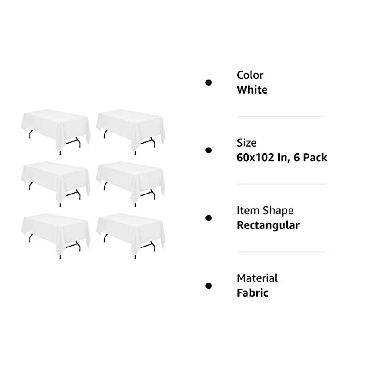6 Pack White Tablecloths for 6 Foot Rectangle Tables 60 x 102 Inch - 6ft Rectangular Bulk Linen Polyester Fabric Washable Long Table Clothes for Wedding Reception Banquet Party Buffet Restaurant