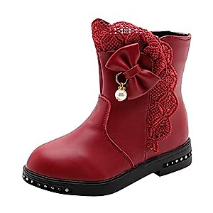 Lykmera Shoes Kids Knot Toddler Infant Princess Boots Fashion Leather Shoes Toddler Girls Winter Boots Shoes Ankle Boots (Wine, 9.5-10 Years Big Kids)
