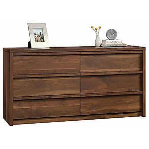 Sauder Harvey Park Dresser, L: 60.71" x W: 17.48" x H: 31.06", Grand Walnut Finish & Harvey Park Narrow Bookcase, Grand Walnut Finish