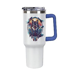 Charm Wolf Dream Catcher Insulated Tumbler with Lid And Straw Stainless Steel Travel Coffee Mug 40oz Deep Blue-style