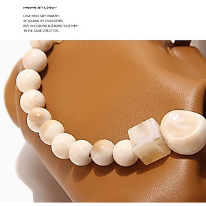 Women's Chain Pouch Bag，Cloud-Shaped Dumpling Clutch Purse， Ruched Chain Link Shoulder Handbag (Beige)