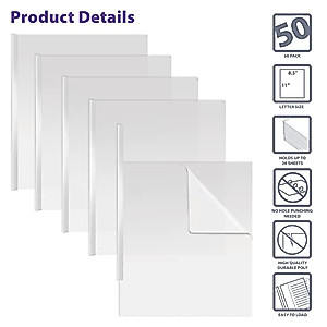 Sliding Bar Clear Report Covers, 50 Per Box, White Slider Bars, Durable 5 mil Poly Thickness, Letter Size, by Better Office Products, Transparent Report Covers with White Slider Bars, Box of 50