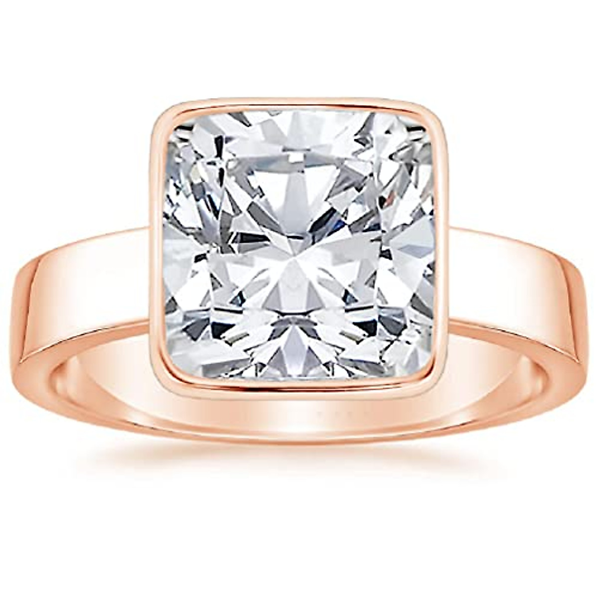 3.0 CT Cushion Colorless Moissanite Engagement Ring, Wedding Bridal Ring, Eternity Solid 10K Rose Gold Diamond Solitaire Bezel-Setting Anniversary Promises Gifts for Her (6)