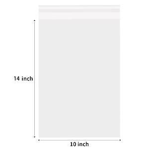Clear Resealable Cellophane Plastic Bags Self Adhesive for Packaging Shirts, Clothing and Products,100 Pcs 10x14 Inches Self Sealing Cellophane Bags