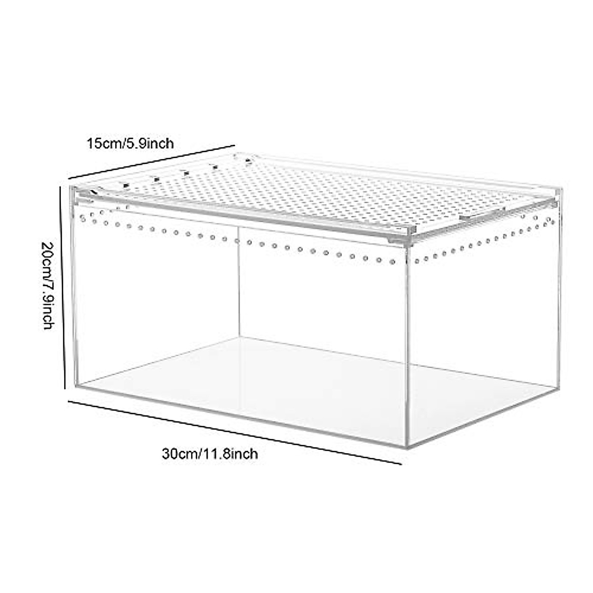 REMASIKO Magnetic Acrylic Case, 12" x 8" x 6" Enclosure Flat Long Reptile Breeding Box Terrarium Cage for Scorpion Sling Isopods Lizards Invertebrates Insects Mantis