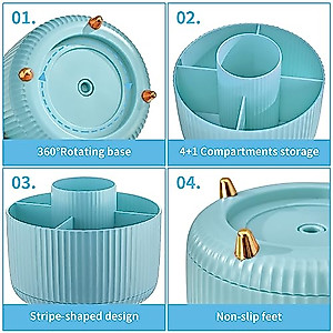 Marbrasse Desk Organizer, 360-Degree Rotating Pen Holder for Desk, Desk Organizers and Accessories with 5 Compartments Pencil Organizer, Art Supply Storage Box Caddy for Office, Home （Light Blue）