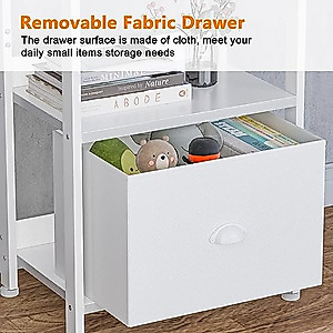 Furologee End Table and Bookshelf, Nightstand with Charging Station, Tall Narrow Bookcase with Shelves, Side Table with Storage Shelf & Hooks, for Living Room/Bedroom