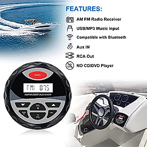 Herdio Marine Radio Package Compatible with Bluetooth, MP3/USB AM/FM Marine Stereo+4 Inches Marine Ceiling Flush Wall Mount Speakers (A Pair)