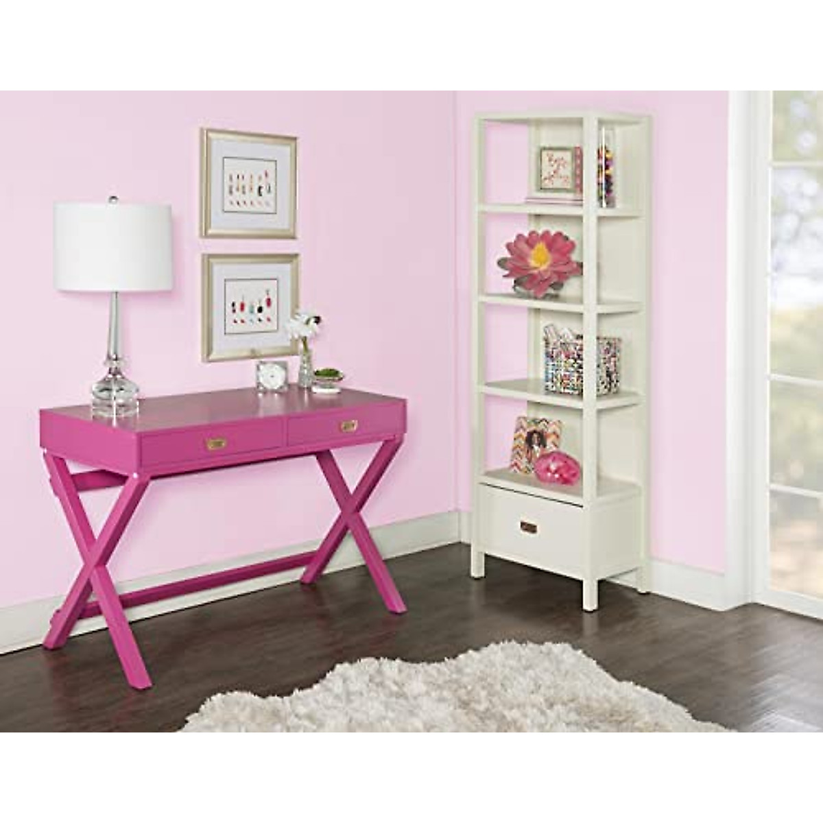 Linon PG138RSP01U Linon Home Decor Peggy Raspberry Pink Writing Desk Desk, Raspberry Pink, 44"W x 20"D x 30"H