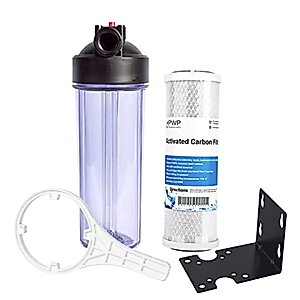 Water Filtration System with 3/4" Clear Housing and Activated Carbon Filter Removes Chlorine, Taste, and Odor