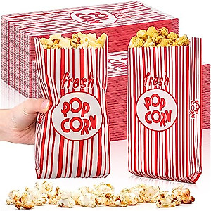 300 Pcs Paper Popcorn Bags Bulk Popcorn Bags Individual Servings Paper Sleeves Vintage Red and White Striped Pop Corn Bags for Party Movie Night Carnival Supplies Popcorn Machine Accessories (2 oz)