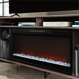 Sauder Harvey Park Fireplace TV Credenza with Glass Doors, Jet Acacia Finish