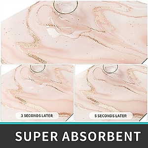 DEXI Bath Mat Rugs Bathroom Floor Mat Super Absorbent Ultra Thin Low Profile Non Slip Quick Dry Washable Carpet for Sink Shower Toilet, 17"x32" Coral Pink