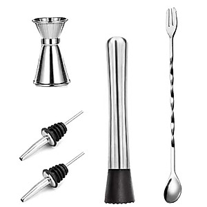 Sihuuu Muddler for Cocktails Set Stainless Steel Fruit Crusher, Mixing Spoon, 8 Inch Bar Tools for Home Making Mojito Mix Fruit Drinks(B)