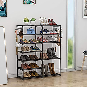 Tribesigns Shoe Shelf Shoe Storage Organizer with Side Hooks For Entryway, 24-30 Pairs Metal Shoe Rack Taller Shoes Boots Organizer
