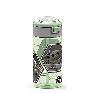 Zak Designs Star Wars The Mandalorian Durable Plastic Water Bottle with Interchangeable Lid and Built-In Carry Handle, Non-BPA, Leak-Proof Design is Perfect for Outdoor Sports (The Child, 18oz, 1PC)