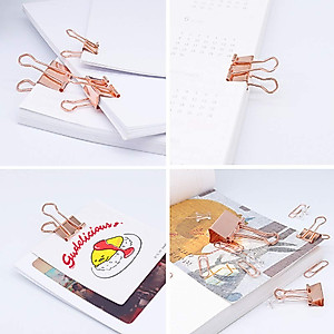 YOPINK Binder Clip Paper Clamps, Assorted Sizes (Mini, Small, Medium, Large), 100 Pcs Clips for Office School Supplies (Rose Gold)