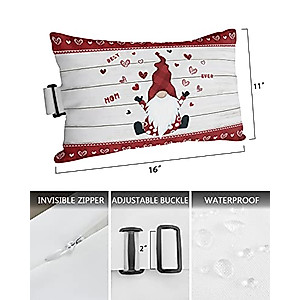 Recliner Head Pillow Ledge Loungers Chair Pillows with Insert Happy Mother's Day Cute Gnome Love Heart on Rustic Wooden Grain Lumbar Pillow with Adjustable Strap Patio Cushion for Bench Couch, 2 PCS