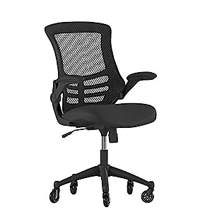 Flash Furniture Kelista Mid-Back Black Mesh Swivel Ergonomic Task Office Chair with Flip-Up Arms and Transparent Roller Wheels, BIFMA Certified