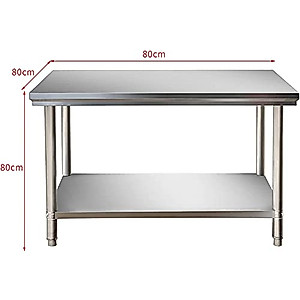 Commercial Kitchen Work Catering Table for Hotel, Kitchen Work Table Commercial Stainless Steel Worktable Work Bench with Adjustable Table Foot Scratch Resistent Rack (Size : 80x80x80cm)