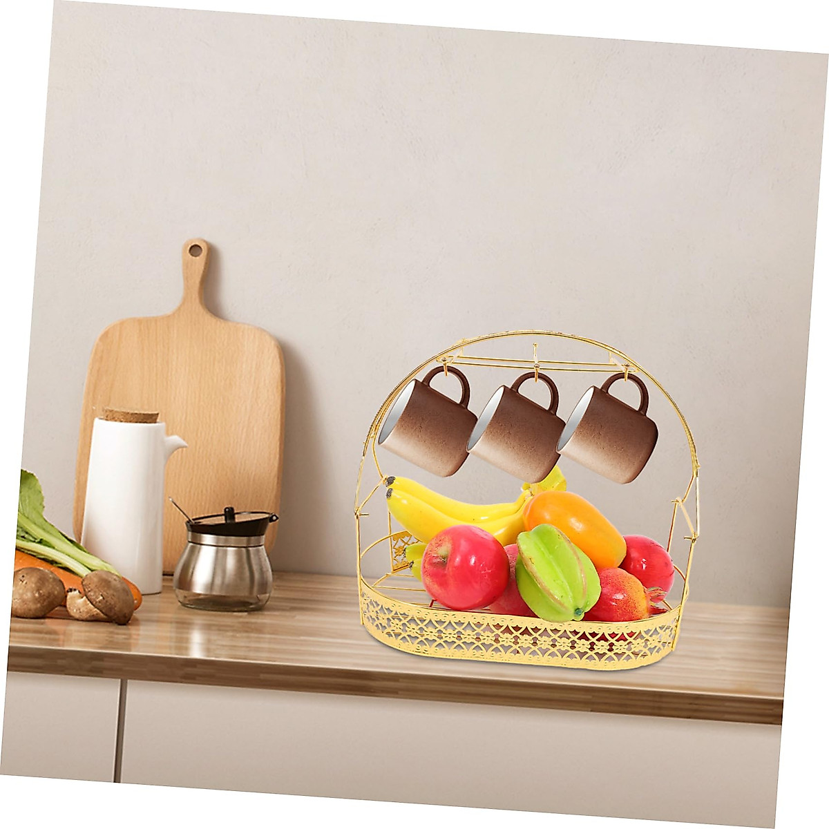 BESTonZON Wrought Iron Coffee Mug Cup Holder Stand Dishes Organizer Rack for Counter Cabinet Table for Kitchen Restaurant Office - 33.3 x 29.2 x 20cm (Golden)