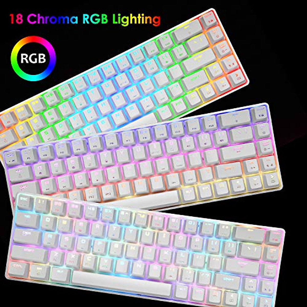LexonElec Mechanical Gaming Keyboard 18 Chroma RGB Backlit 60% Percent Keyboard with Type C Red Switches 68 Keys Anti-ghosting Wired Gaming Keyboard for PC/Mac Gamer,Typist,Tactile-White