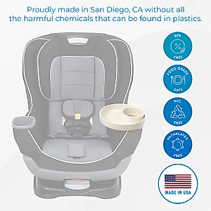 Travel Tray My Round, USA made. Easily convert your existing cup holder to a TRAY AND CUP HOLDER for use in a Car Seat, Booster, Stroller, Golf Cart and anywhere you have a cup holder! Beige