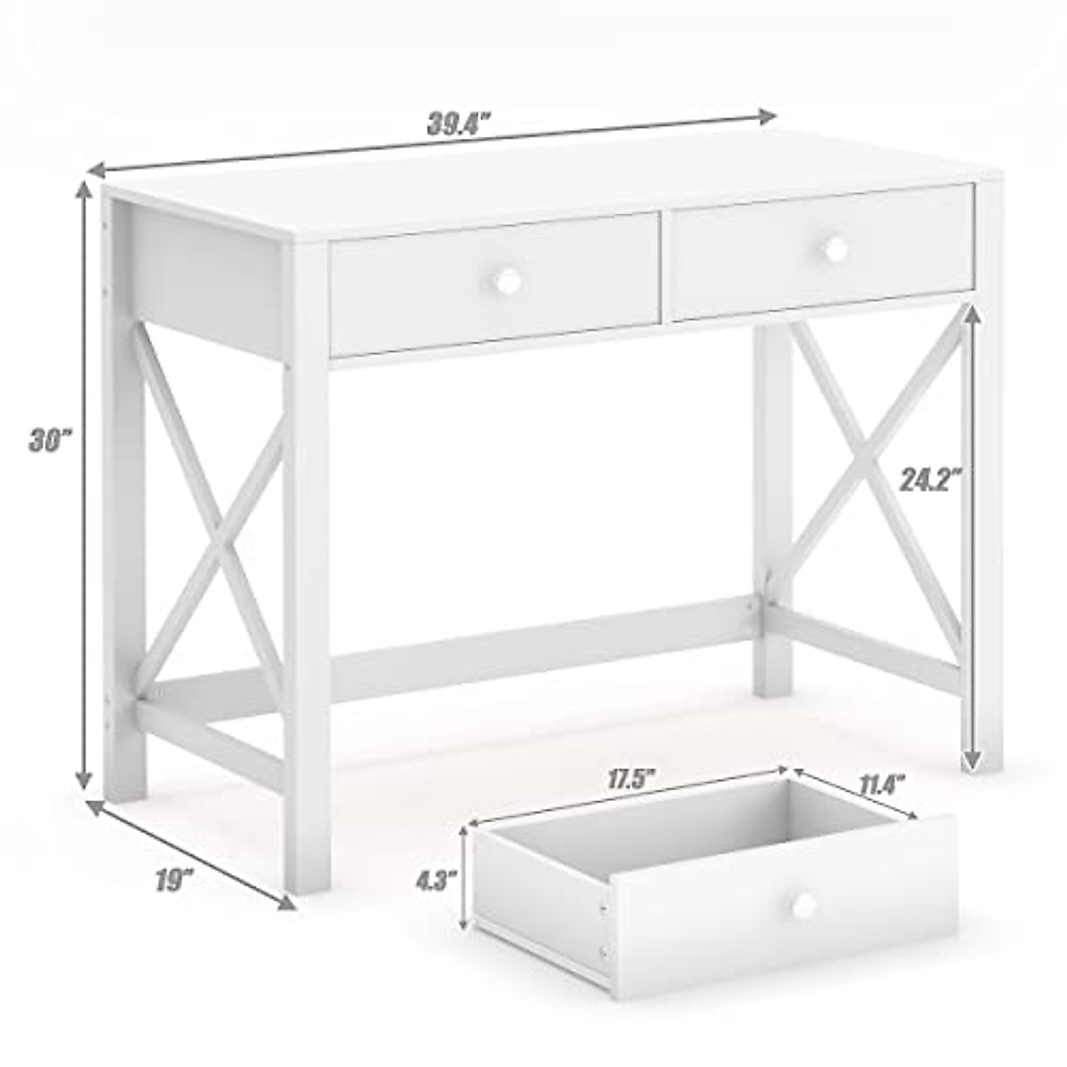 EdMaxwell White Home Office Desk with Drawers, Modern Writing Computer Desk, Small Makeup Vanity Table Desk for Bedroom, Study Table for Home Office