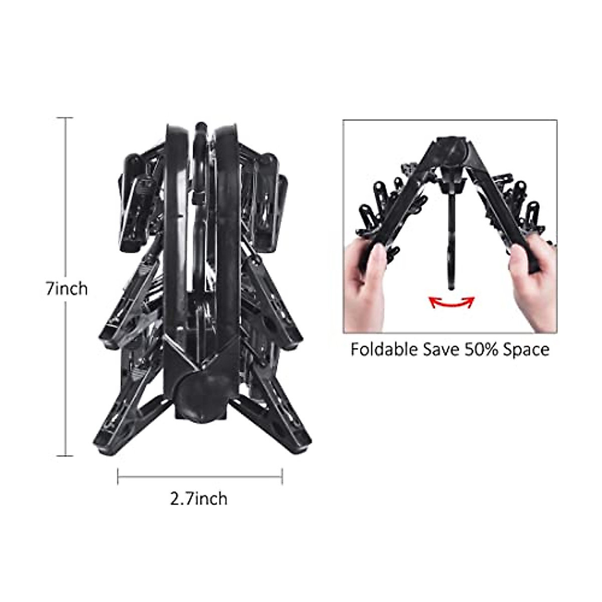 Annaklin Foldable Clip Hangers with 26 Drying Clips, Underwear Hanger with Clips, Plastic Laundry Clip and Drip Drying Hanger for Socks, Bras, Lingerie, Clothes, Sturdy, Black