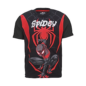 Marvel Avengers Spider-Man Miles Morales Little Boys Athletic T-Shirt Mesh Shorts Set Black 7