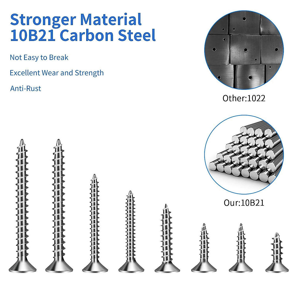 WELLOCKS Wood Screws 290 PCS #6#8#10 Metal Drywall Screws Assortment Upgrade Thicken Box Carbon Steel Flat Head Self Tapping Screw Kit with Handy Storage Box for Homemade Repair Woodwork(D001)