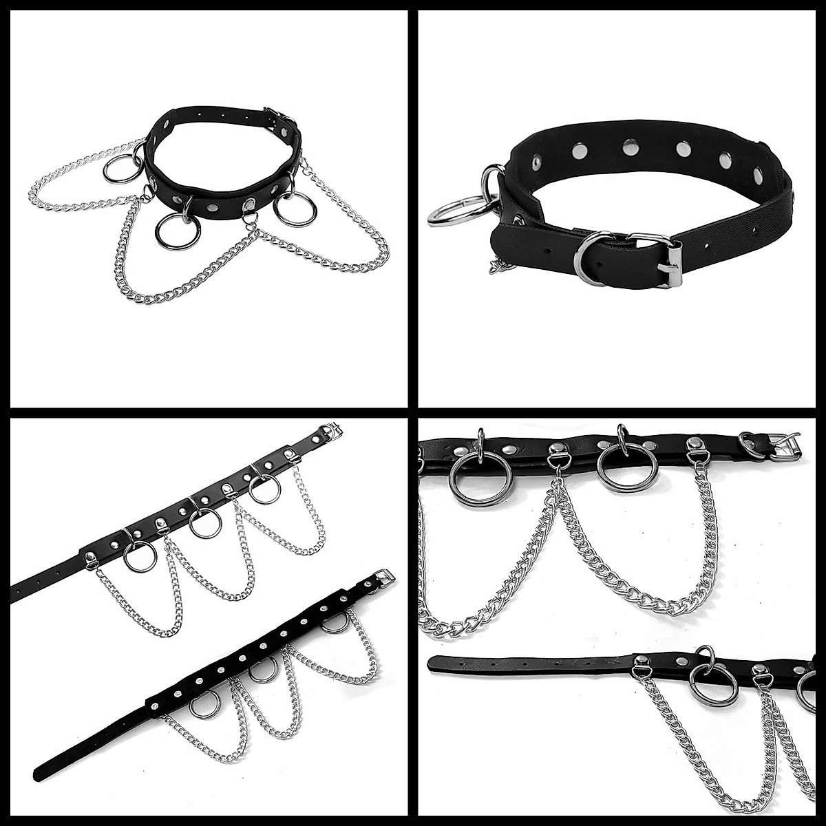 Tosmifairy 3pcs Ring Choker and Bracelets Set Goth Jewelry for Women Ladies Black Leather Collar Cuff Cosplay Accessories Costume