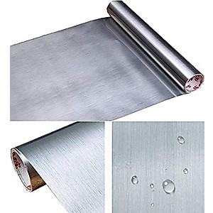 UPREDO Metal Look Stainless Steel Vinyl Metallic Adhesive Paper Shelf Liner Film Kitchen Refrigerator Dishwasher Oven Sticker 15.8in by 79in