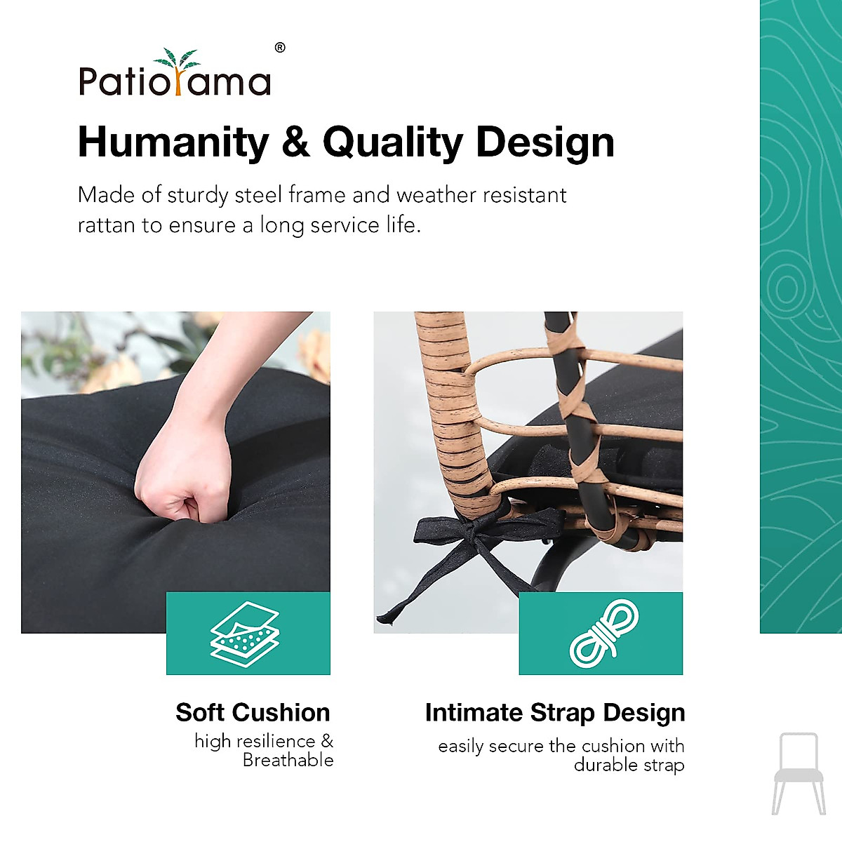 Patiorama Outdoor Bar Stools Set of 4, Patio Counter Height Stools & Bar Chairs w/Footrest, Hand-Woven Armless Beige Rattan Bar Set Patio Furniture for Garden,Pool, Indoor,Cafe,Kitchen(Black Cushion)