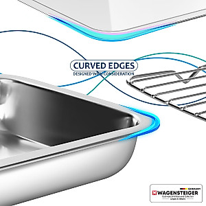 WAGENSTEIGER Stainless Steel Food Prep Container Set with Rack & Transparent Lid, Buffet Party Pan, Catering Pan, For Resting Meats & Oven Roasting, Marinating & Deep-Frying Prep Tools