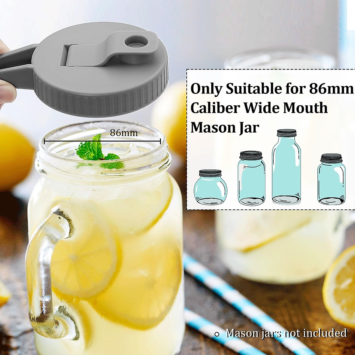 Dexspoeny 2Pcs Mason Jar Lids with Handle Reusable Lids for Mason Jars Plastic Wide Mouth Mason Jar Lids with Pour Spout and Flip Cap Easy Pouring Spout for Drinking & Food Storage