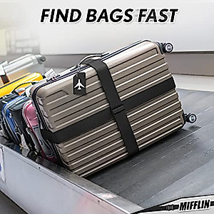 Luggage Straps w/Name Tags (Black, 73.6" Long, 2 Inches Wide, 2 Pack), Adjustable Nylon Belt for Travel Suitcases & Bags by Mifflin-USA