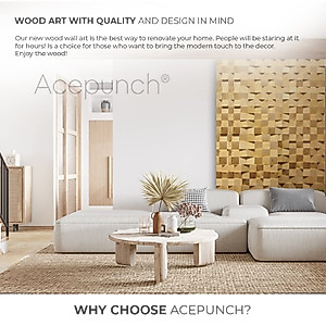 Acepunch 6 Finland Wooden 3D Wall Art Panel Home Decorative Sound Absorbing Dampening Tile Soundproofing Acoustic Music Insulator Noise reduction Home Office Studio Room Finnish Style 12x12in AP1234