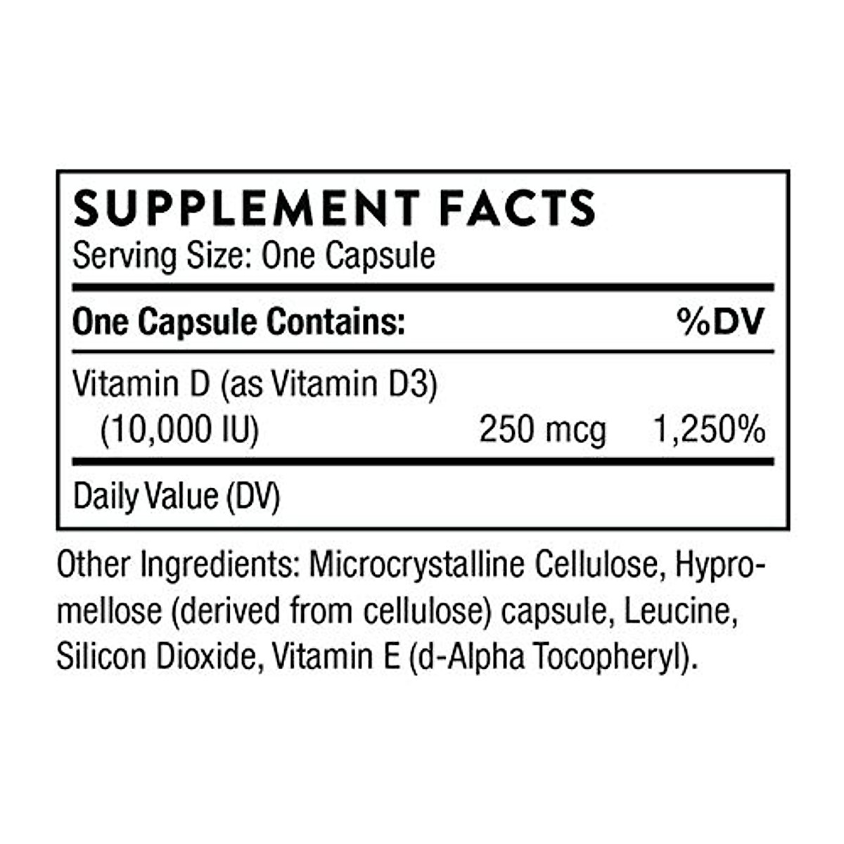 Thorne Vitamin D-10,000 - Vitamin D3 Supplement - 10,000 IU - Support Healthy Teeth, Bones, Muscles, Cardiovascular, and Immune Function - Gluten-Free, Dairy-Free, Soy-Free - 60 Capsules