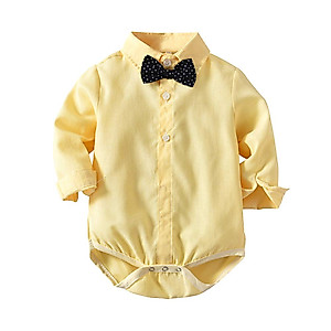 Moyikiss Studio Baby Boy Gentleman Outfit Long Sleeve Shirt with Bowtie Suspender Pants Casual Suit (Yellow, 80/12-18Months)