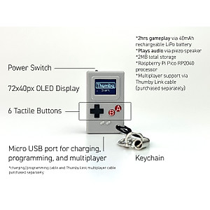 TinyCircuits Thumby (2 Pack Gray & Clear Plus Link Cable), Tiny Game Console, Playable Programmable Keychain: Electronic Miniature, STEM Learning Tool